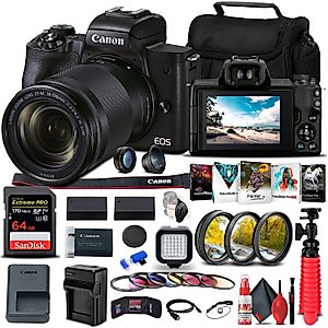 Canon EOS M50 Mark II Mirrorless Camera with EF-M 18-150mm is STM Lens (4728C001), 64GB Memory Card, Color Filter Kit, Filter Kit, 2 x LPE12 Battery, External Charger, Card Reader + More (Renewed)