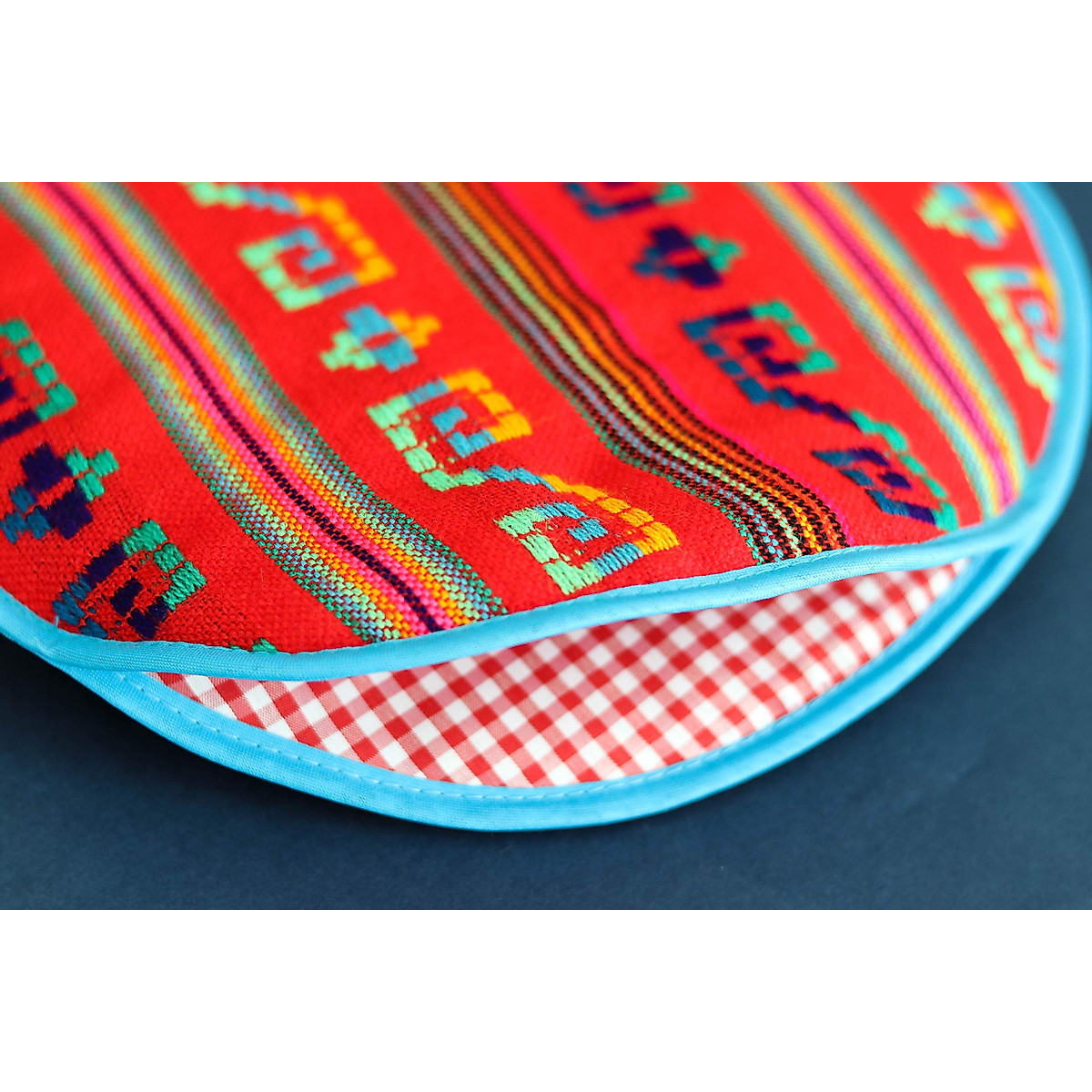 Authentic Mexican Cloth Tortilla Holder Warmer Pouch 1Pz Double Sided. Insulated Tortillera Microwave Oven Safe for Corn, Flour Taco, Burrito, Quesadilla,Bread, Roti. Tortillero Termico de Tela Red