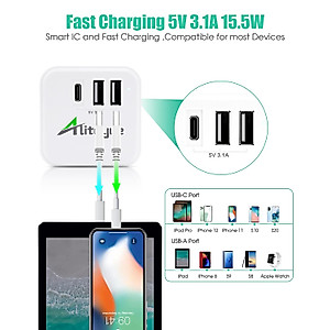 Alitayee USB C Multi Plug Outlet Extender,USB Outlet Splitter, Cube Multi Plug Adapter with 3 Outlets and 3 USB 15.5W Fast Charging, No Surge Protector for Cruise Travel Home Office ETL Listed White