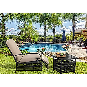 MFSTUDIO Patio Recliner Chair Metal Adjustable Back Outdoor Lounge Chair with 100% Olefin Cushion(Beige)