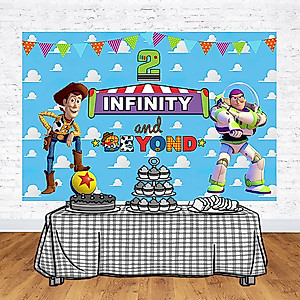 Two Infinity and Beyond Backdrop for 2nd Birthday Party Supplies Photo Backgrounds Toy Story Theme Baby Shower Banner 59x38in