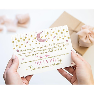 25 Twinkle Little Star Baby Thank You Cards Pack – Girls Baby Shower Notes with Envelopes Set, Prefilled Message, Customizable and Personalize Blank Stationery Pink and Gold, New Parents Gift Ideas