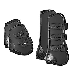 N/A Front Hind Leg Boots Adjustable Horse Leg Boots Equine Front Hind Leg Guard Equestrian Tendon Protection Horse Hock Brace (Color : Black, Size : One Size)