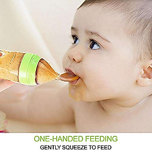 Baby Mate 2 PCS Silicone Baby Food Dispensing Spoon (Blue, 3oz/90ml, Ideal for 4 Months+ Babies) - Squeeze Feeder with Spoon - Spoon Bottle for Baby - Baby Spoon Feeder Bottle Baby Solid Food Feeder