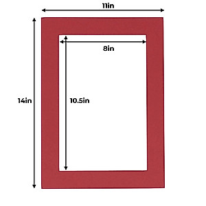 11x14 Mat for 8.5x11 Photo - Precut Deep Red Picture Matboard for Frames Measuring 11 x 14 Inches - Bevel Cut Matte to Display Art 8.5 x 11 Inches - Acid Free ONE MAT with Backing Board & Clear Bag