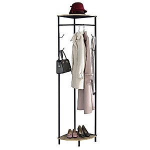KB Designs - Corner Hall Tree Clothes Rack, Black/Sonoma Oak