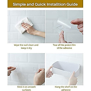 SUNFICON Shower Caddy Adhesive Bathroom Shelf Organizer Wall Mounted Storage Rack No Drilling Shower Shelf Bath Essentials Shampoo Spice Holder 2 Clear Adhesives for Shower Room Bathroom Kitchen White