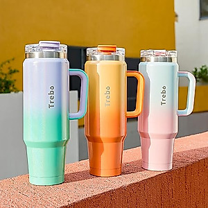 Trebo 40oz Tumbler with Handle and Straw Lid, 2-in-1 Lid,Insulated Stainless Steel Mug Water Bottle with Small Pouch,Reusable Metal Travel Coffee Cup Flask Cup Holder Friendly,Keep Cold Hot, Purple