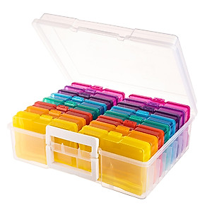 SUNMAIO 4" x 6" Photo Cases and Clear Craft Keeper with Handle - 16 Inner Cases Plastic Storage Container Box (Multi-Colored)