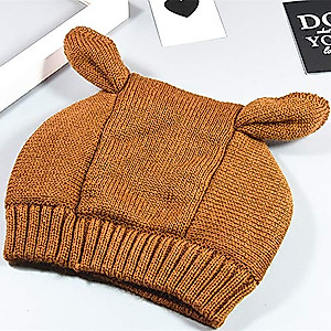 XYX Toddlers Baby Girls and Boys Fleece Lined Crochet Earflap Hats Newborn Kids Cute Beanie Cap Winter Soft Warm Knit Caps (Click A hat - Brown)
