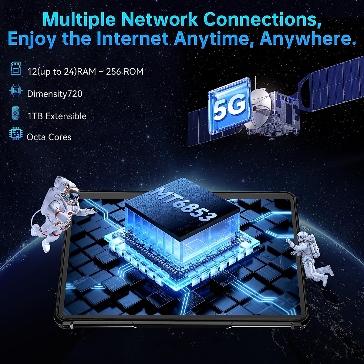 OUKITEL RT7 5G Rugged Tablet Android 13, 24GB+256GB - Waterproof Tablet, 32000mAh Battery 10.1" FHD+Tablets,33W Fast Charging,48MP+32MP+20MP Night Vision Camera, 5G Dual SIM+5G WiFi/OTG/GPS/T-Mobile