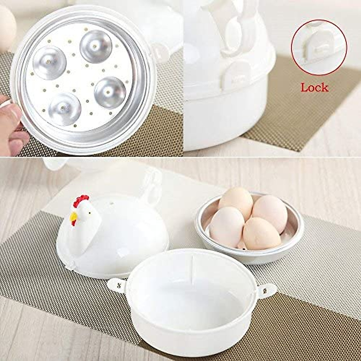 Microwave Oven Boiler Microwave Egg Steaner Poacher Cooker Boiler Steamer Gadgets Cook Soft and Hard Boiled Egg, Chicken Shape, For 4 Eggs Kitchen White