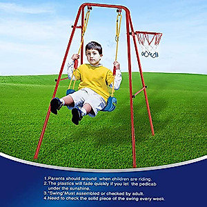 COLOR TREE Kids Swing Sets for Backyard - 2 in 1 Metal Swing Set + Basketball Hoop - Toddlers Swing Seat Playset for Outside and Inside - Boys Girls