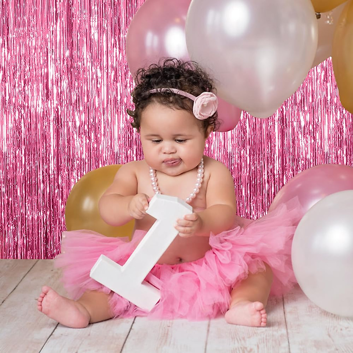 3 Pack Pink Backdrop Birthday Party Decorations Tinsel Foil Fringe Curtains Backdrop Streamer Bachelorette Christmas Graduation Wedding Princess Pink Theme Party Decorations