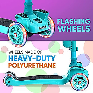 Hurtle 11 Wheeled Scooter for Kids - Stand & Cruise Child/Toddlers Toy Folding Kick Scooters w/Adjustable Height, Anti-Slip Deck, Flashing Wheel Lights, for Boys/Girls 2-12 Year Old - Hurtle
