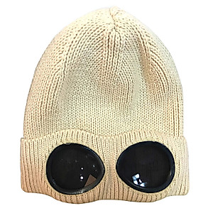 Belsen Unisex Goggle Knitted Beanie Hat Windproof Warm Winter Skull Cap (Beige)