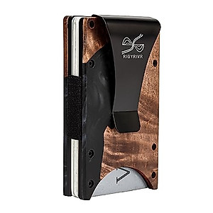 RIGYRIVR Minimalist Slim Wallet for Men - Wood Wallets RFID Blocking - Credit Card Holder with Metal Money Clip - Easily Removable Money & Cards - Mens Wallets-Unique Pattern,Black