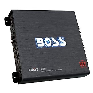 BOSS Audio Systems R2504 Riot Series Car Audio Stereo Subwoofer Amplifier - 1000 High Output, 4 Channel, Class A/B, 2/4 Ohm, High/Low Level Inputs, High/Low Pass Crossover, Bridgeable, Full Range