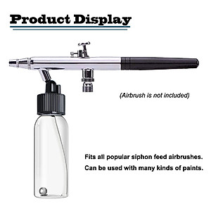 Ketofa 10pcs Airbrush Siphon Feed Jar, 1.07 Ounce(30CC) Plastic Airbrush Bottles Jars, Plastic Bottles Jars Lid Adapter Dual-Action Siphon Feed Accessories with 10x Rubber Caps