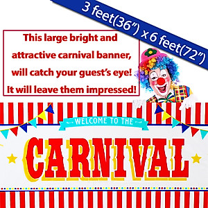 Carnival Circus Banner - "Welcome To The Carnival" background - Carnival Backdrop For Carnival Theme Party Decoration Supplies - Carnival Decor Sign - 6 Ft