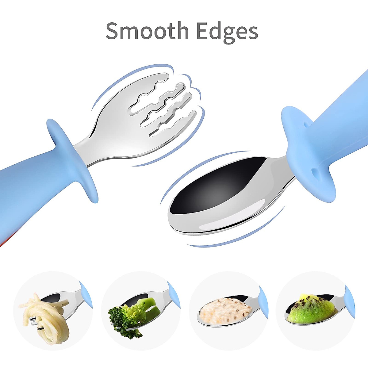 Toddler Utensils Baby Forks and Spoons, Baby Training Utensils Self Feeding Toddler Silverware Stainless Steel Kids and Toddler, Designed for Self Feeding Flatware Set with Travel Carrying 12m+