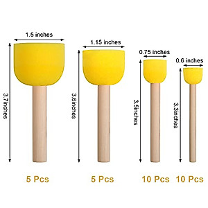 30 Pcs Round Sponges Brush Set, Round Sponge Brushes for Painting, Paint Sponges for Acrylic Painting, Painting Tools for Kids Arts and Crafts (4 Sizes)