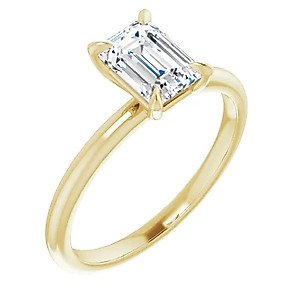 Handmade Engagement Ring 1 Carats Emerald Cut Moissanite Solitaire Wedding Bridal Rings for Women/Her Anniversary Propose Gifts (925 Silver (Yellow Gold Plated))