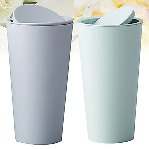 BESPORTBLE Plastic Containers 2pcs Plastic Tiny Waste Bin Desktop Mini Trash Can with Swing Lid Wastebasket Garbage Bin for Bathroom Vanity Tabletop Makeup Sponges Tissues Car Green Blue Car Trashcan