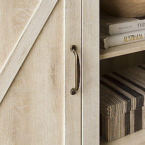 Walker Edison Georgetown Modern Farmhouse Double Barn Door TV Stand for TVs up to 65 Inches, 58 Inch, White Oak