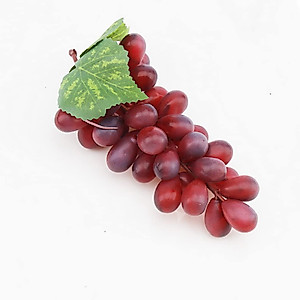 Woration 4 Bunches Artificial Grape Lifelike Simulation Fruit Decorative Fake Dark Red Grapes with Vines Party Garden Home Prop Cabinet Display (36 kernels)