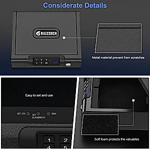BILLCONCH Gun Safe,Biometric Gun Safe for Handgun 3-Ways unlock Safe | Fingerprint | Digital PIN | Key Unlock with Voice Guide Pistol Safe for Cloakroom living room Bedroom Nightstand and Car