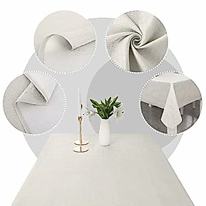 MikiUp Faux Linen Rectangle Tablecloth - Waterproof and Washable Slubby Textured Weaves Table Cloth, Indoor & Outdoor Table Cover for Kitchen Party and Banquets, Beige 58 x 84 Inch