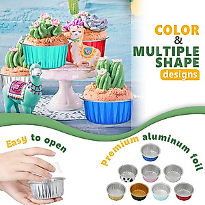 120 Pcs Aluminum Foil Baking Cups Mini Cake Pans with Lids 5 oz Cupcake Liners Disposable Muffin Tins Cupcake Wrappers Baking Foil Ramekins Pans Aluminum Cupcake Cups for Birthday Party (Multicolor)