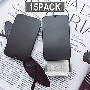 lacitycover Pack of 15 Metal Slide Top Tin Containers Rectangular Metal Tin Box Empty Storage Organizer Kit (Black)