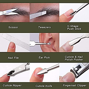 FAMILIFE Manicure Set, Nail Kit 11 in 1 Gifts for Men him Pedicure Kit Stainless Steel Mens Manicure Kit Professional Leather Pedicure Tools Mens Grooming Kit with Dark Green Travel Case Nail Clippers