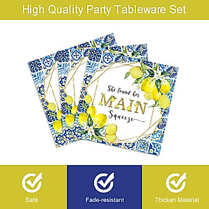 96 Pcs Lemon Bridal Shower Plates and Napkins Party Supplies She Found Her Main Squeeze Engagement Tableware Set Blue Tiles Morocco Mediterranean Party Decorations Serves 24