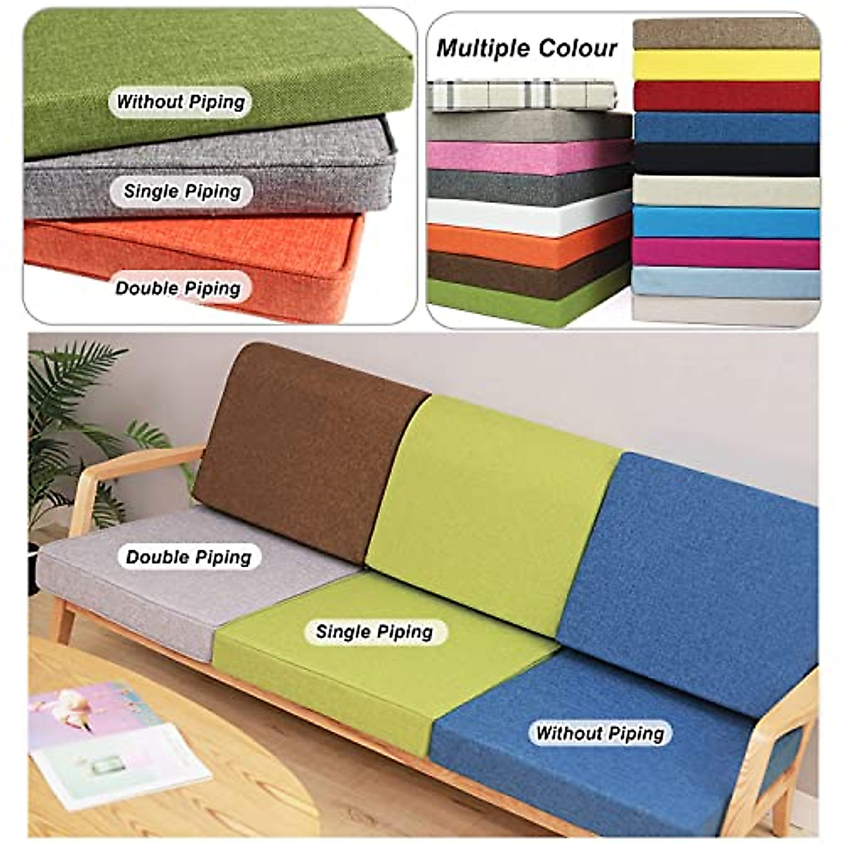 Gmsqj Custom Bench Cushions,Personalized Size Bench Pad with Non-Slip Bottom,Indoor/Outdoor Thickened Foam Furniture Cushion for Garden Patio Bench,Bay Window,50D High Elastic Sponge Filling