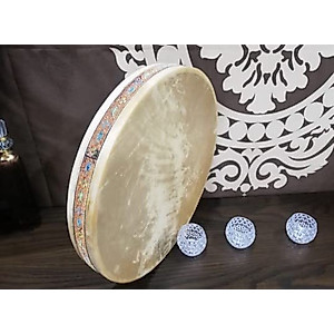 Natural Sounding Percussion Ocean Drum with Wave Beads and Hardwood Frame, Both Side Goat Skin 16" 20 inch (16 inch)