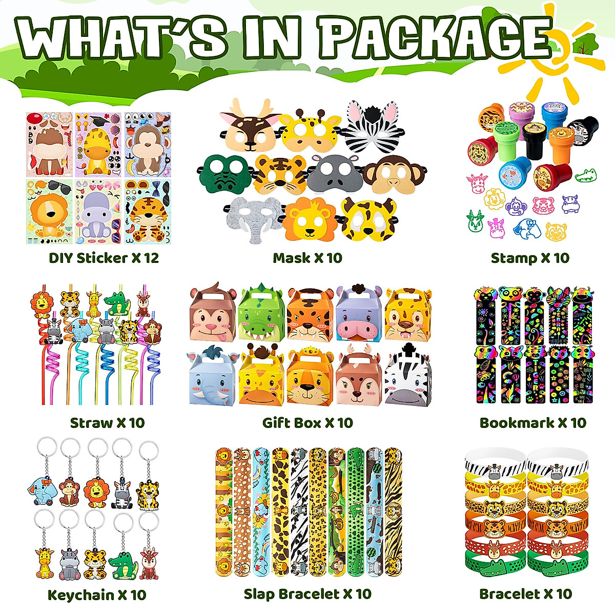 Jungle Safari Party Favors Set 92 PCS Wild Animals Set for Kids Birthday Gifts, Wild Theme Party favors for Kids Birthday Party Baby Shower Goodie Bag Fillers Jungle Safari Party Supplies (Animal Pro)