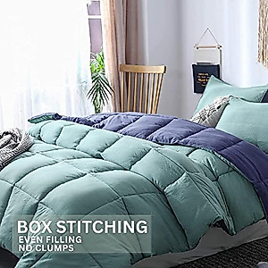 KASENTEX All Season Down Alternative Quilted Comforter Set Reversible Ultra Soft Duvet Insert Hypoallergenic Machine Washable, King, Turquoise Sea Green/Twilight Blue