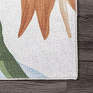 nuLOOM Nevaya Machine Washable Floral Leaves Ultra Thin Area Rug, 8' x 10', Green