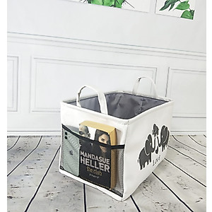 HIYAGON 2 Pack Rectangular Storage Basket,Canvas Toys Storage Bin Organizer,Large Storage Box with Sides Mesh pockets for Home,Shelves,Closet,Bedroom(2 Love Elephants)