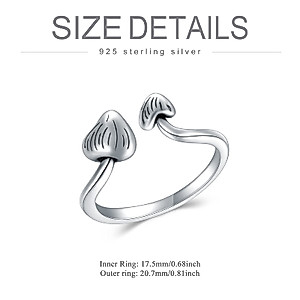 Mushroom Ring Open Spoon Ring Sterling Silver Mushroom Jewelry for Women,Size 7/8 (8)