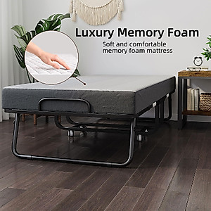 COTUBLR Folding Bed with Mattress Portable Foldable Guest Beds for Adults 75 x 31 Inch Twin Size Rollaway Day Bed with Premium 5 Inch Memory Foam and Swivel Wheels, Bed Cover Included
