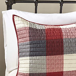 Madison Park Reversible Quilt Cabin Lifestyle Plaid Design - All Season, Breathable Coverlet Bedspread Bedding Set, Matching Shams, Full/Queen(90"x90"), Red 6 Piece