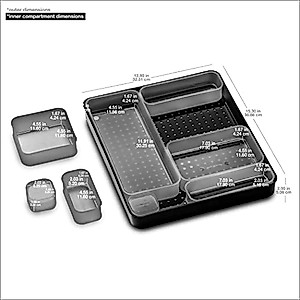 madesmart Junk Drawer Organizer Stack & Slide-CARBON COLLECTION Multi-Purpose, Stackable, Lidded Bins, Non-Slip Rubber Feet, Large