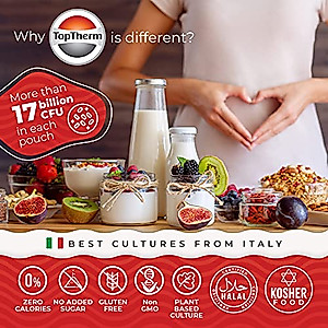 TopTherm Yogurt Starter |Gut Health Probiotic Yogurt Culture Support |DIY Homemade Plain or Greek Yogurt |Dairy Free Yogurt |Non-GMO |No Added Sugar |Works with Any Yogurt Maker - 2 Pack - Makes 2 Qts