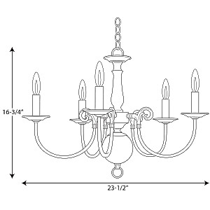 Progress Lighting P4346-10 5-Light Americana Chandelier with Delicate Arms and Decorative Center Column, Polished Brass