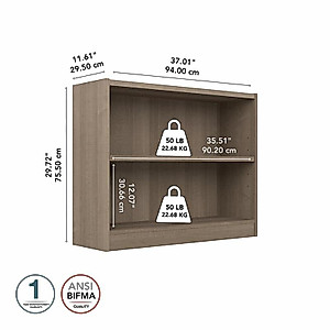 Bush Furniture Universal Small 2 Shelf Bookcase in Ash Gray