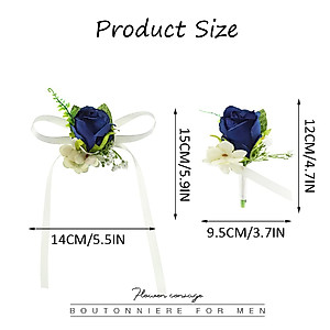 Latious Bride Wedding Corsage and Boutonniere Set Rose Wrist Corsages and Men Boutonnieres Set Prom Flowers Accessories Suit Decorations for Bride and Groom (3-Blue)
